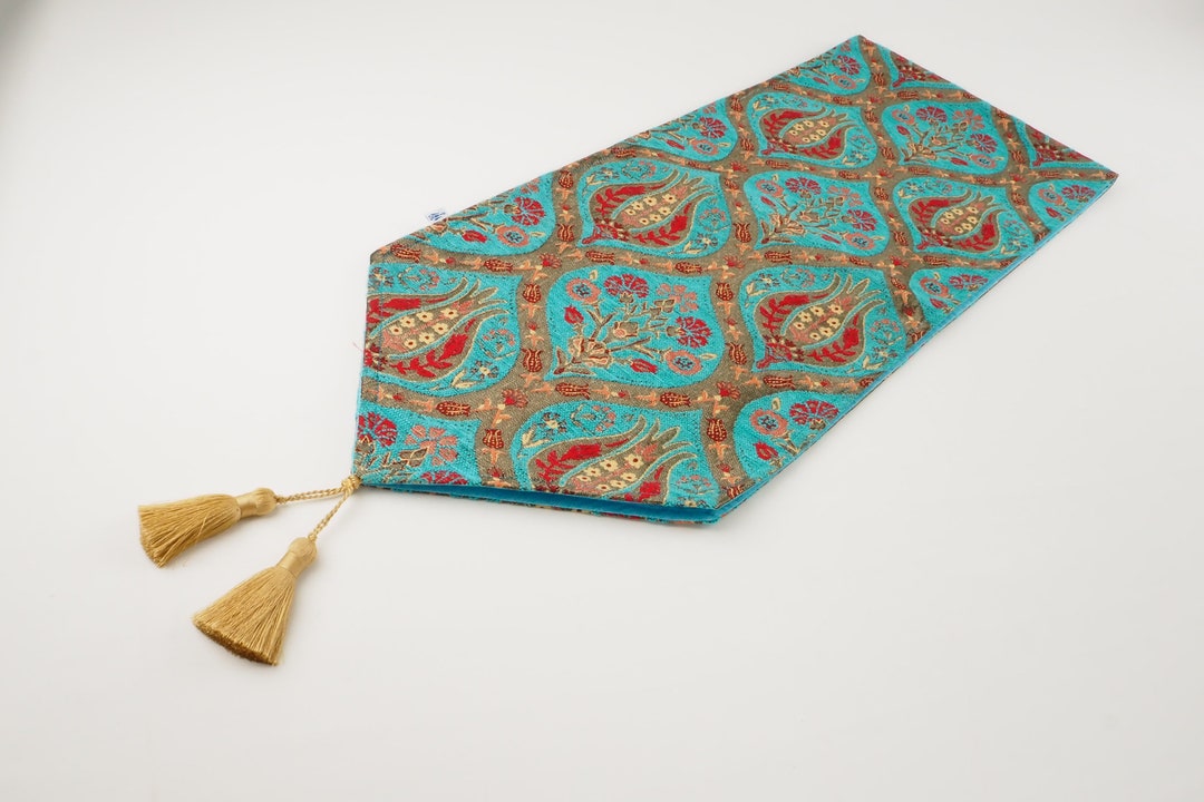 Table Runner,turquoise Blue Morocco Pattern Tulip Fabric Table Linens ...
