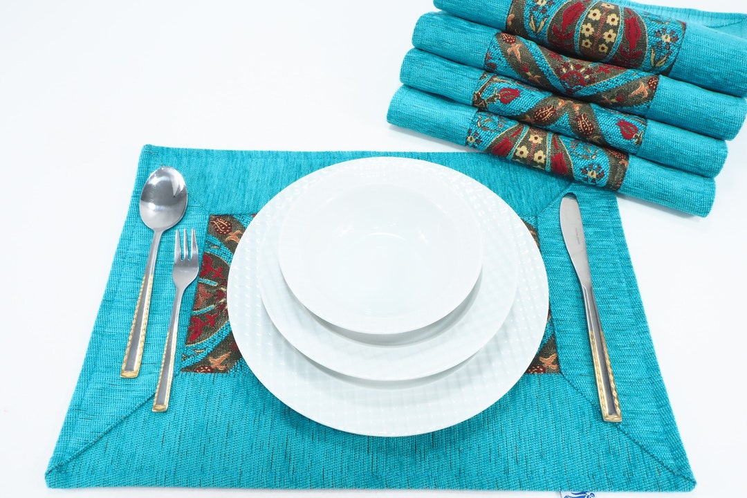 Turkish Turquoise Blue Place Mats, Place Mats 12x18, Table Decor, Table ...