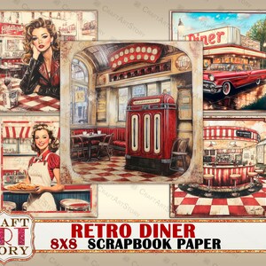 Retro Diner Journal Scrapbook Paper,8x8 DIGITAL Papers, Paper Pad - Etsy