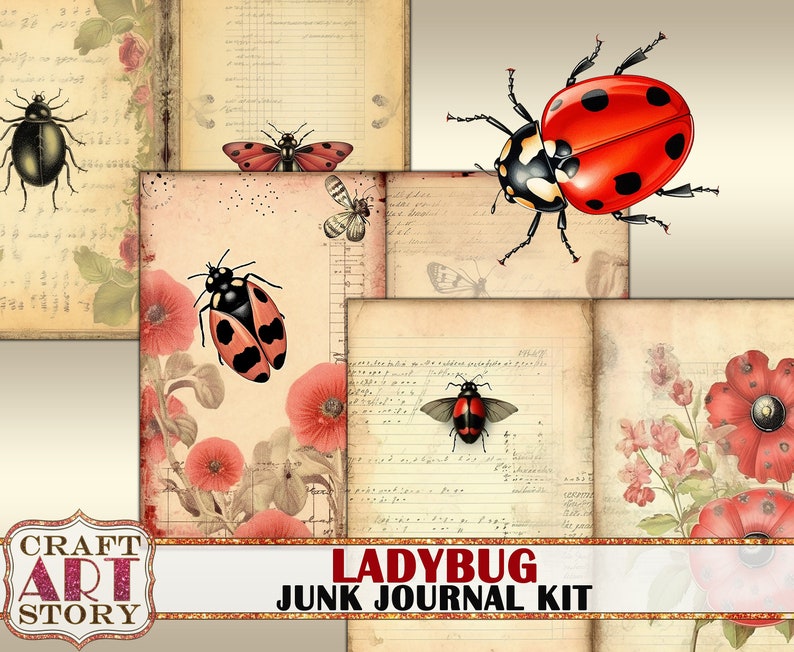 Vintage Ladybug Junk Journal Pagesinsects Digital Ephemera - Etsy