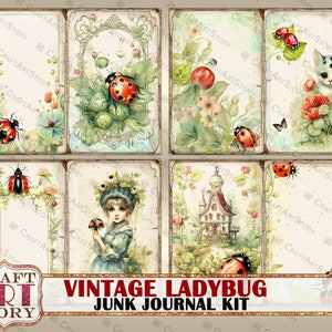 Vintage Ladybug Fantasy Junk Journal Pages, Printables Digital Papers ...