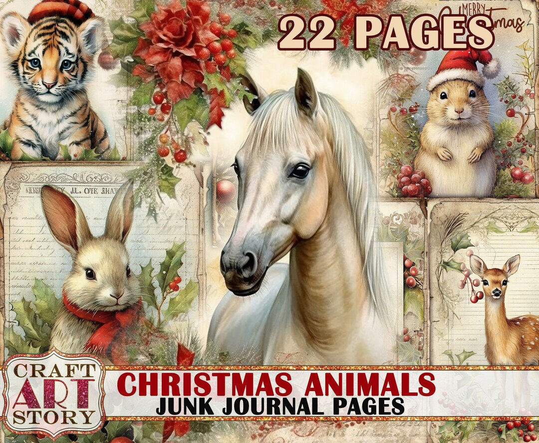 Vintage Christmas Animals Junk Journal Pages,winter Printables Digital ...