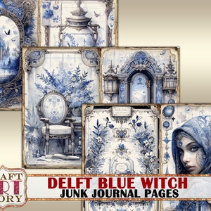 Delft Blue Witch Junk Journal Pages,scrapbook Printables Digital Papers ...