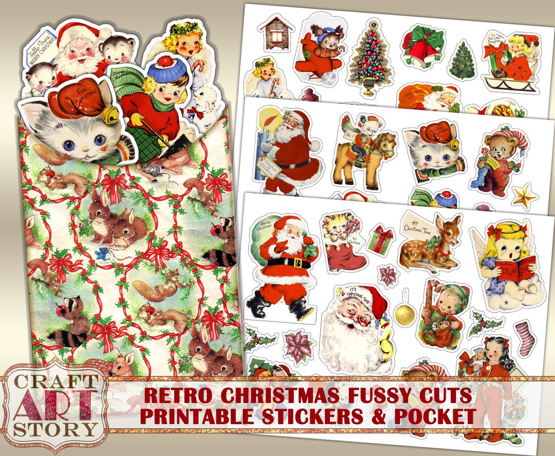 Vintage Stickers Set,fussy Cuts Printable,xmas Sheet Christmas,digital ...