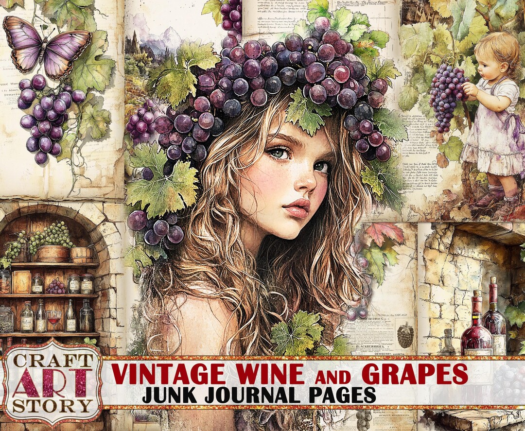 Vintage Wine and Grapes Junk Journal Pages,scrapbook Printables Digital ...