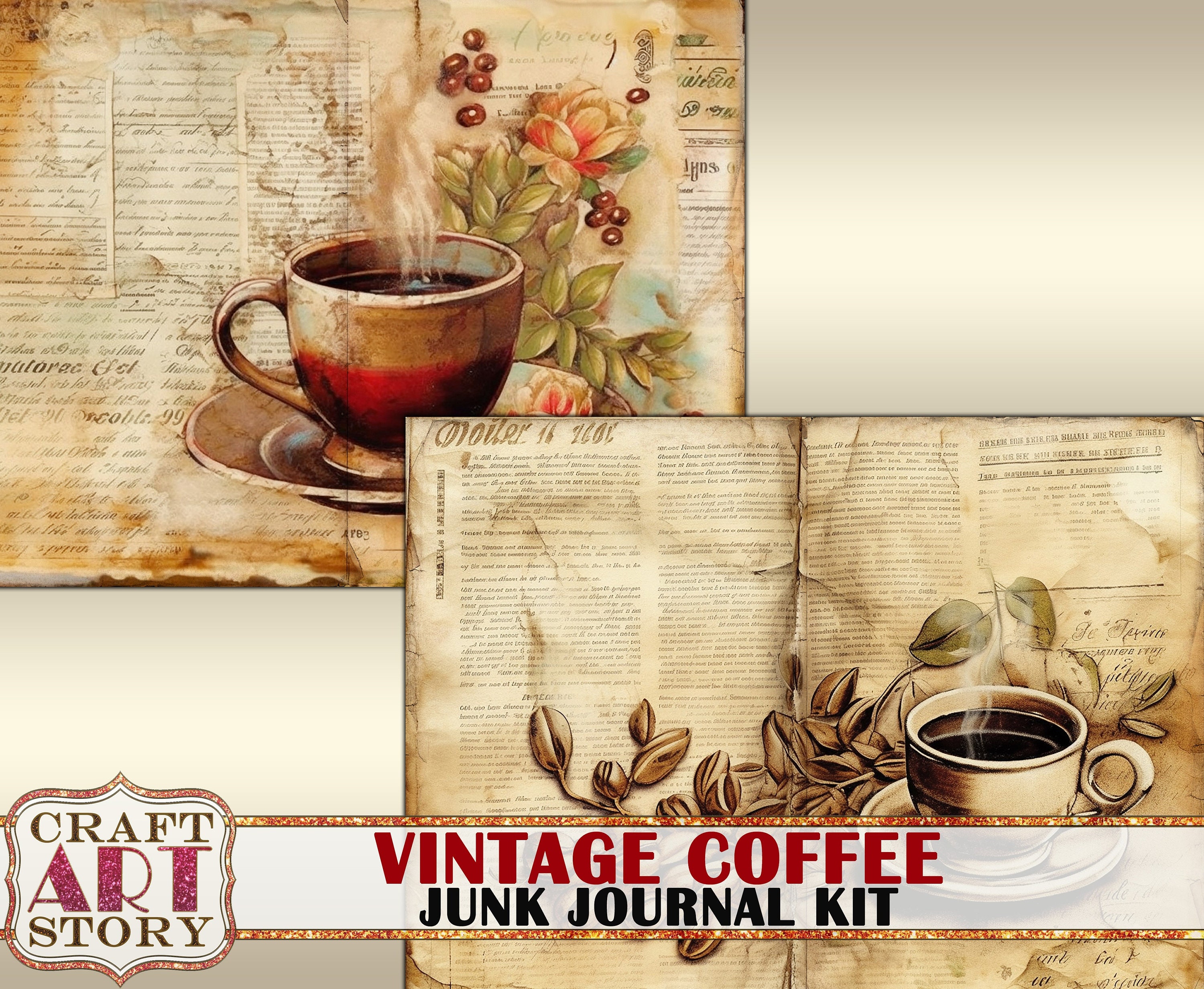 Vintage Coffee Junk Journal Pages Printablebackground Papers - Etsy