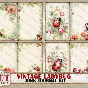 Vintage Ladybug Fantasy Junk Journal Pages, Printables Digital Papers ...