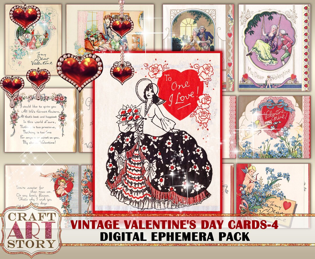 Vintage Victorian Valentines Day Cards Ephemera Pack-4,valentine Card ...