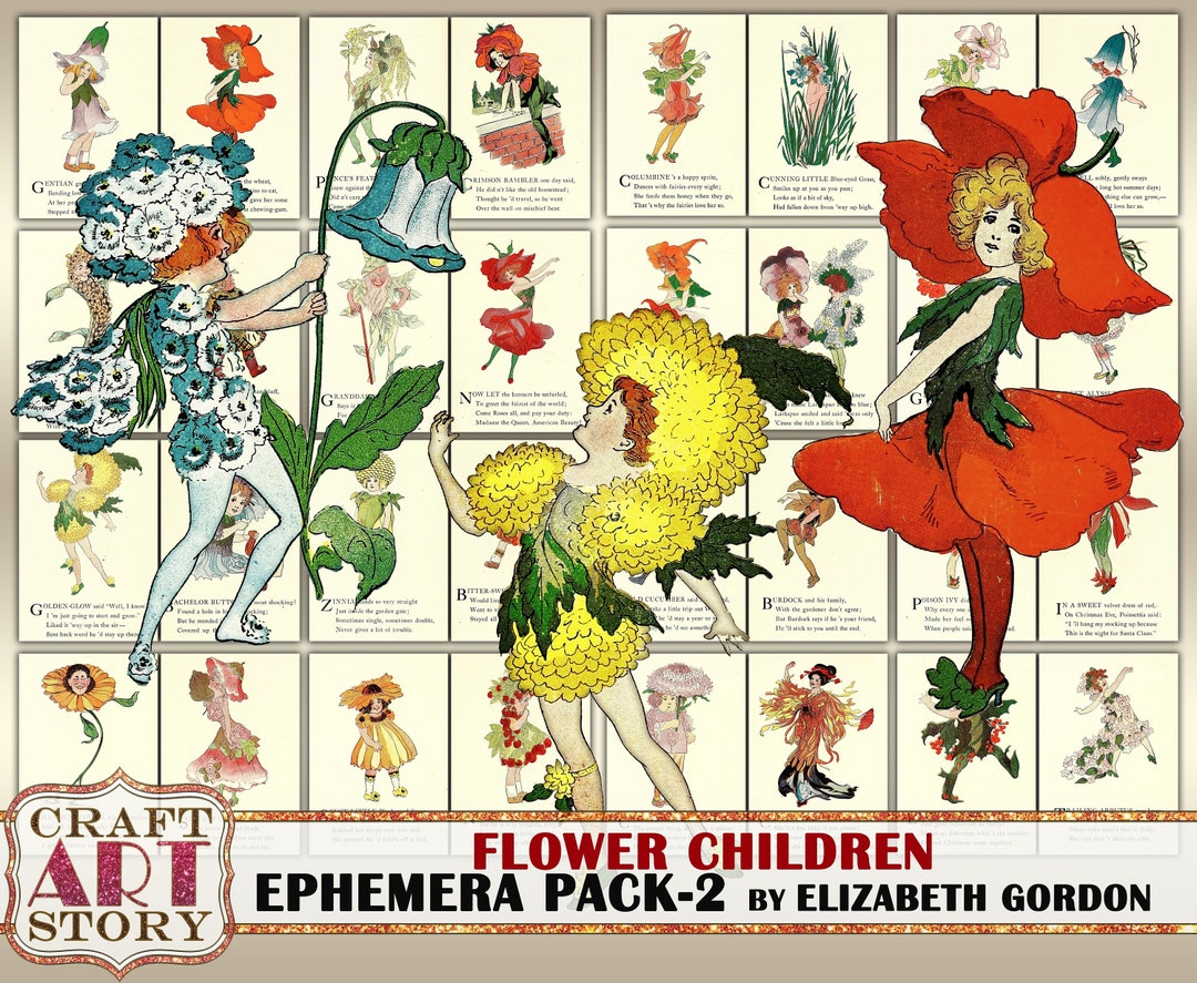 Vintage Flower Children Ephemera Pack-2,flower Girls Printable Kit ...
