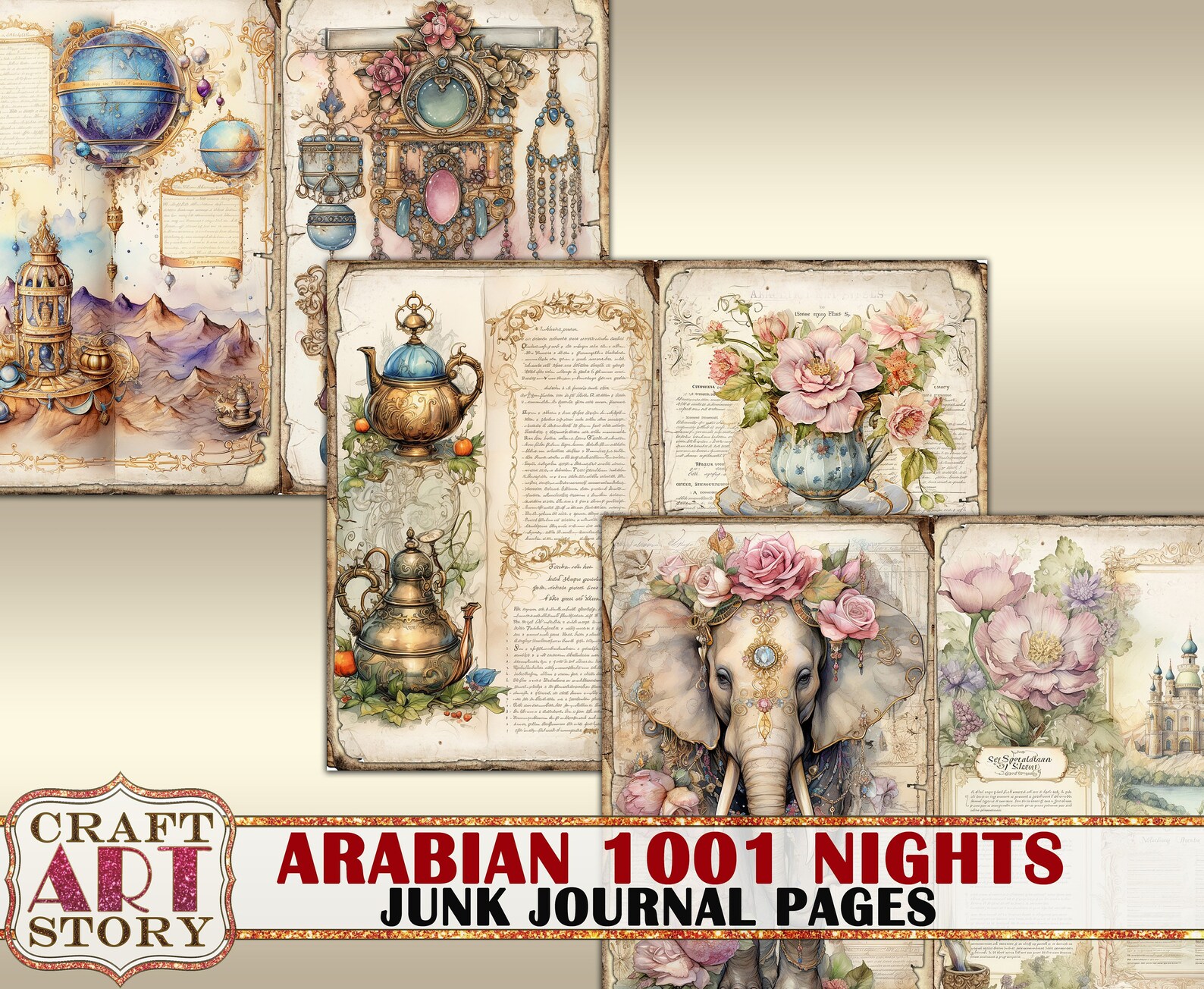 Arabian 1001 Nights Junk Journal Pages,fantasy Fairy Tales Printables ...
