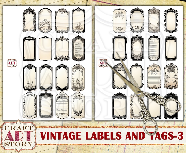 Vintage Labels Tags Blank Set-3printable Ephemera Label - Etsy