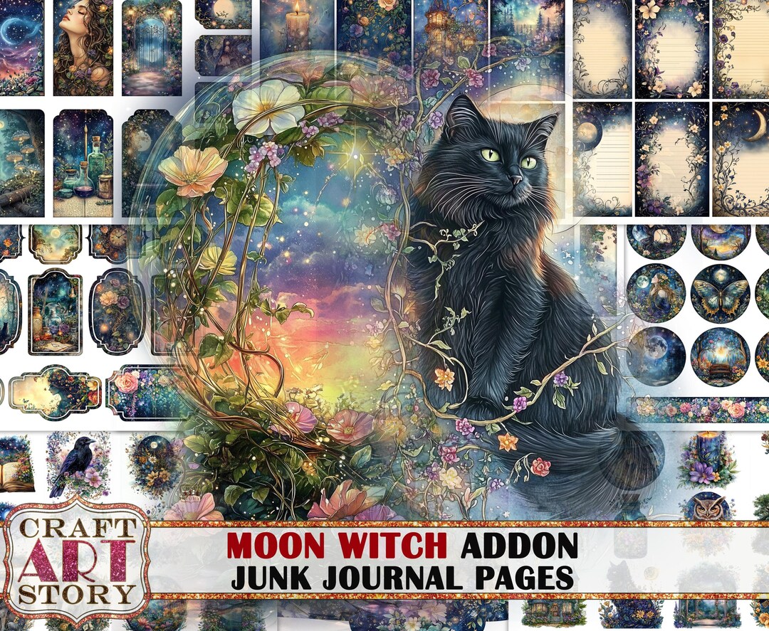 Moon Witch Junk Journal Pages Addon,fantasy Printables Digital Magic ...