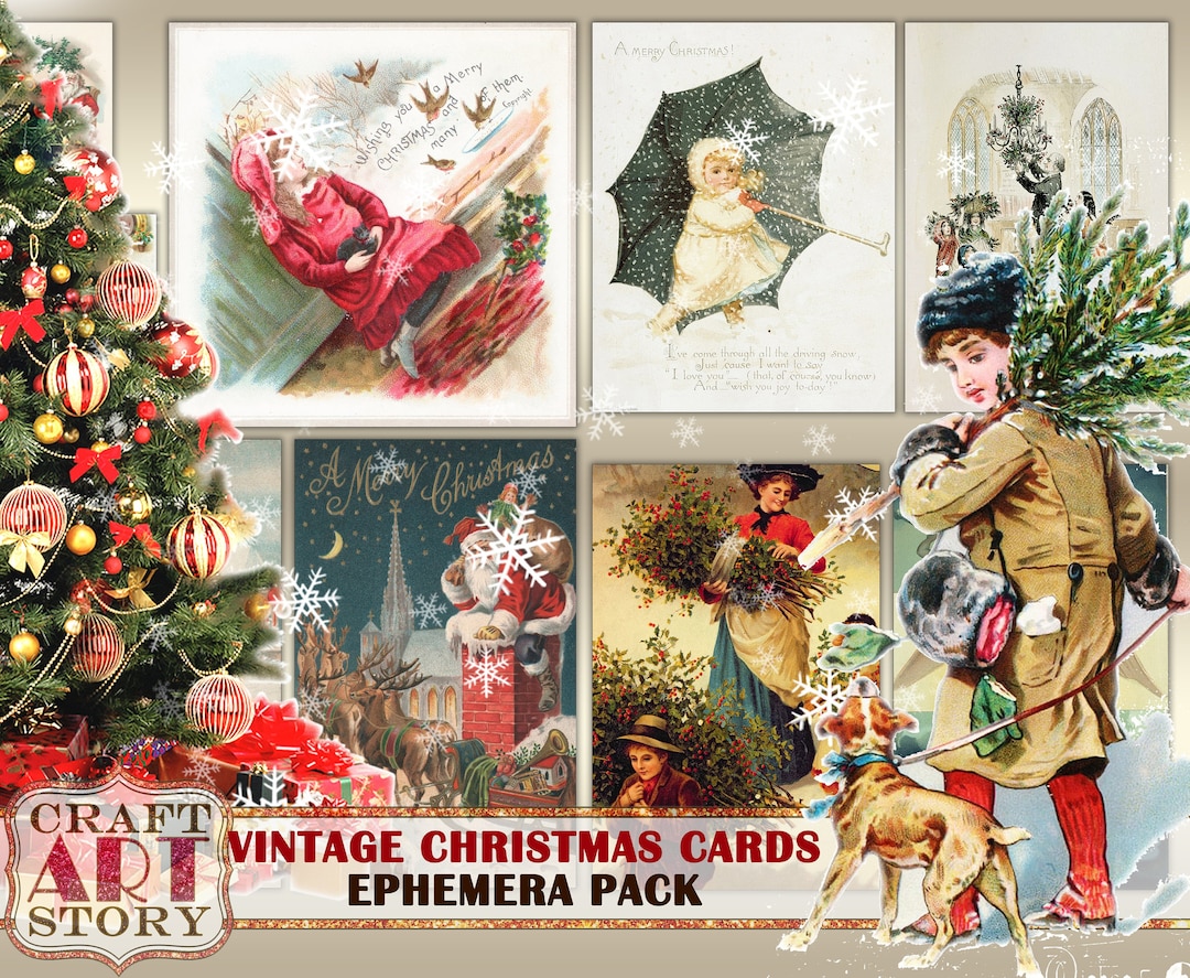 Vintage Victorian Christmas Cards Ephemera Pack,santa Images,cards ...