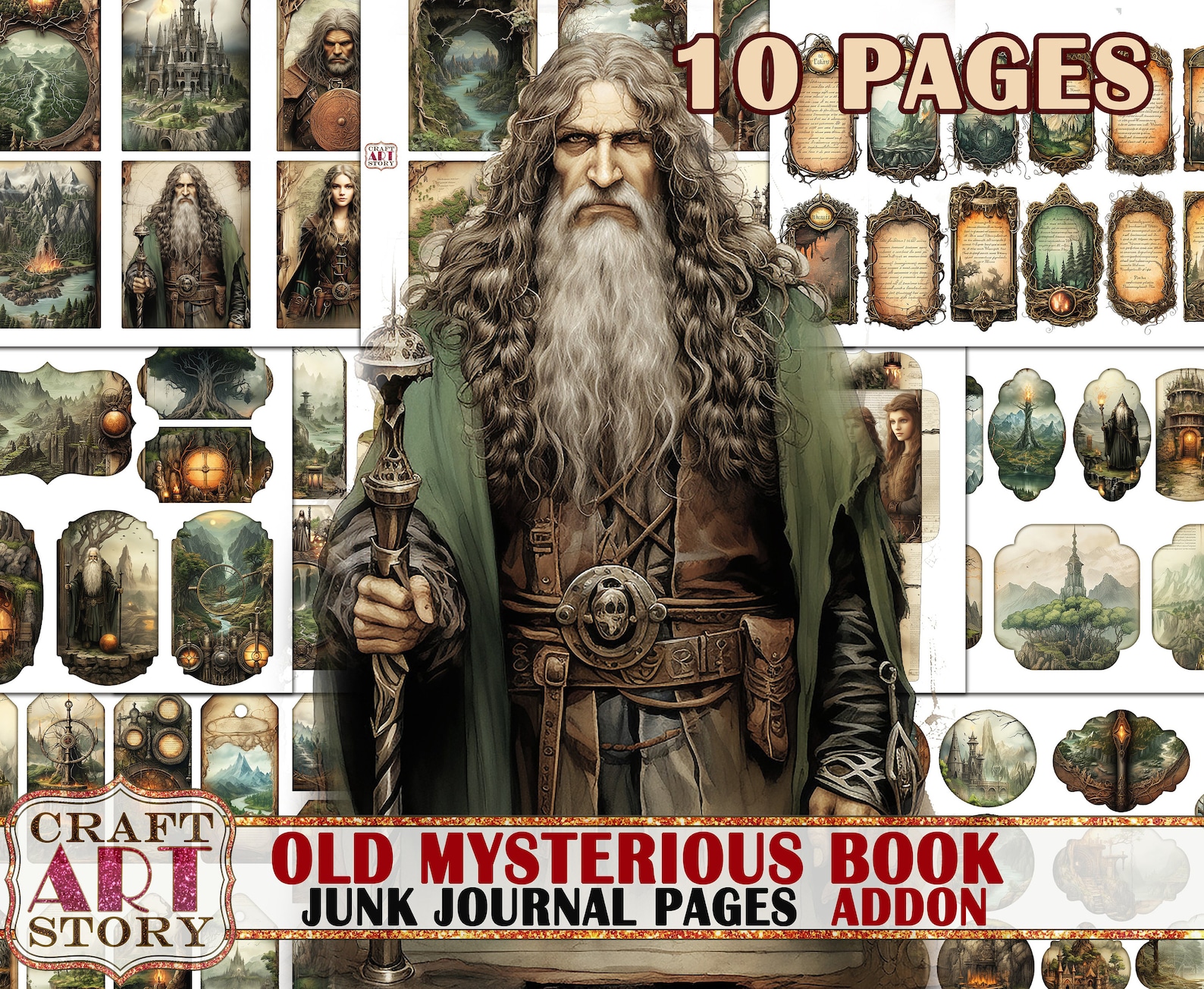 Old Mysterious Book Junk Journal Pages Addon,wizards Fantasy Printables ...