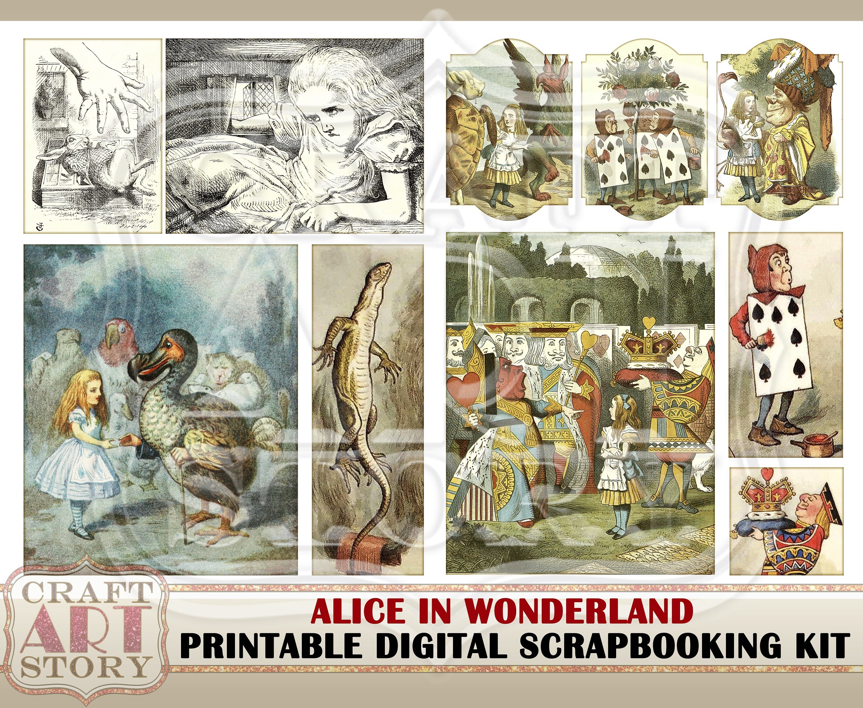 Alice in Wonderland Scrapbooking Kit,ephemera Pack,vintage Junk Journal ...
