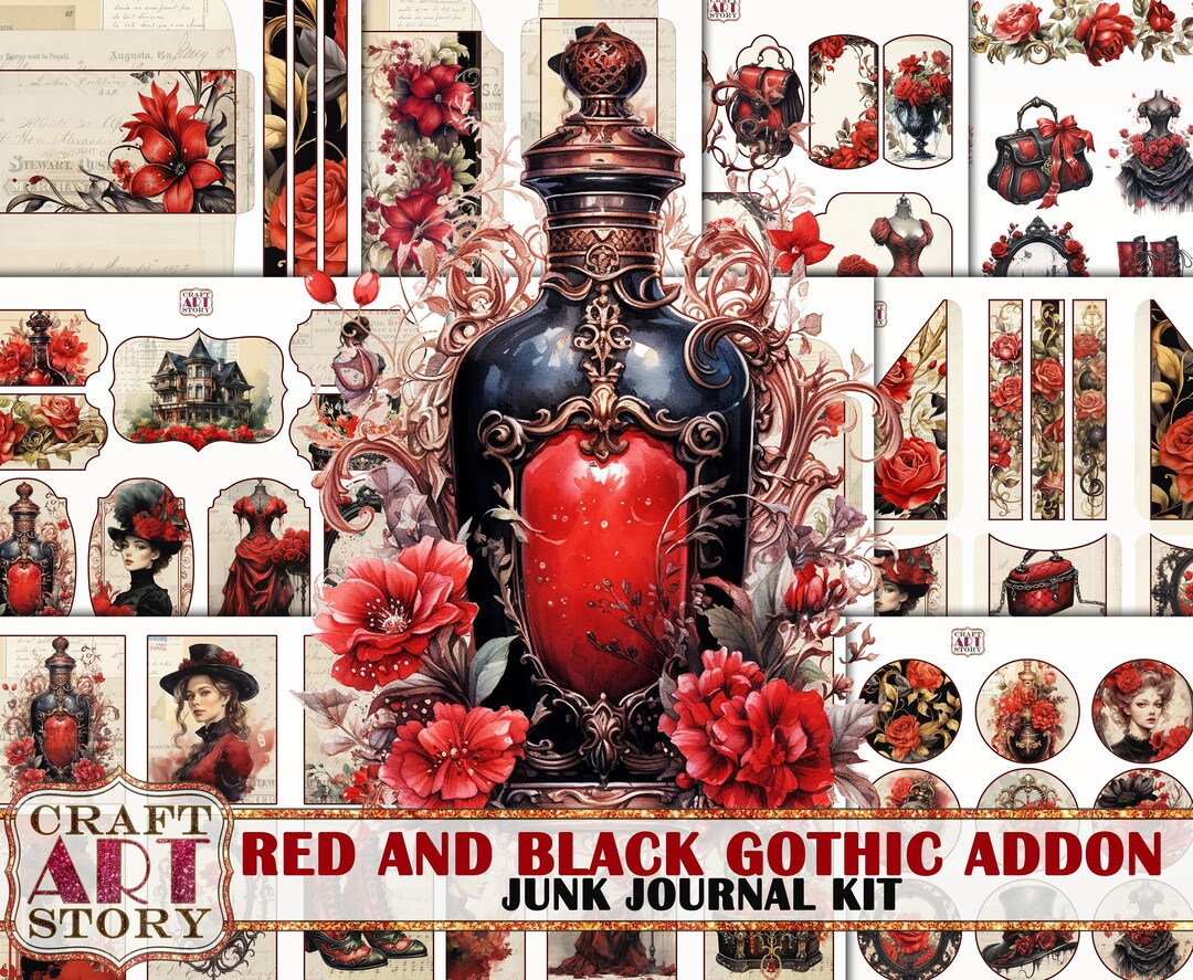Gothic Red Black Magic Junk Journal Pages,addon Printables Vintage ...