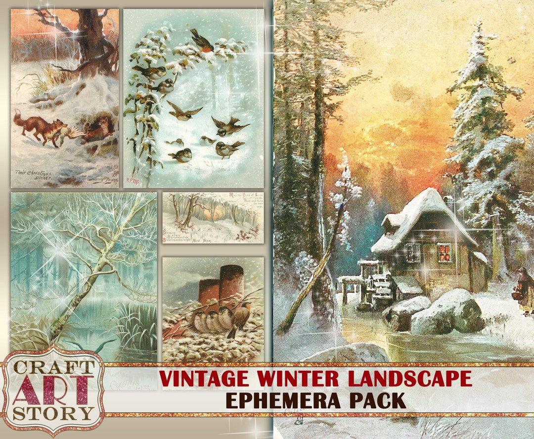 Vintage Winter Landscape Ephemera Pack,winter Wonderland Digital Paper ...