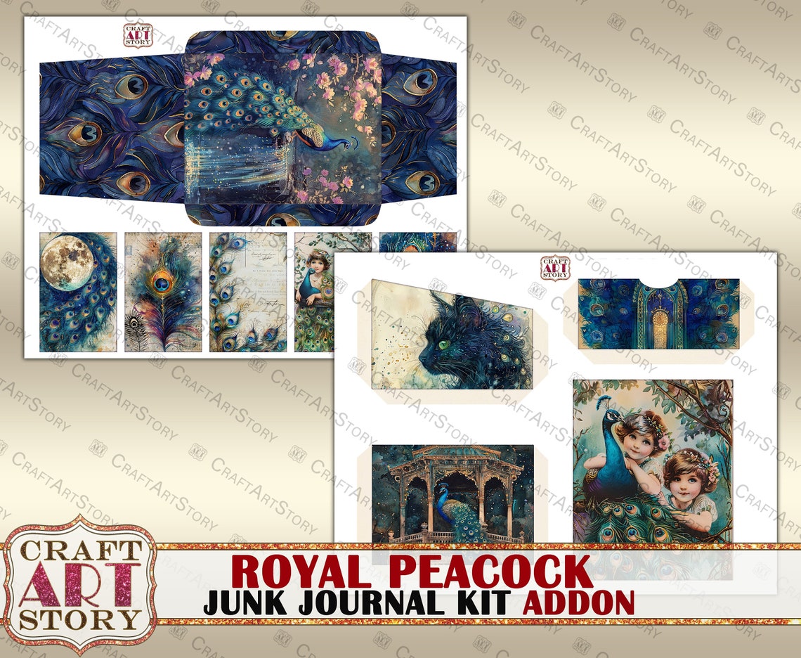 Royal Peacock Junk Journal Kit ADDON, Feathers Peacock Printables ...