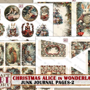 Christmas Alice Wonderland Junk Journal Pages,scrapbook Printables ...