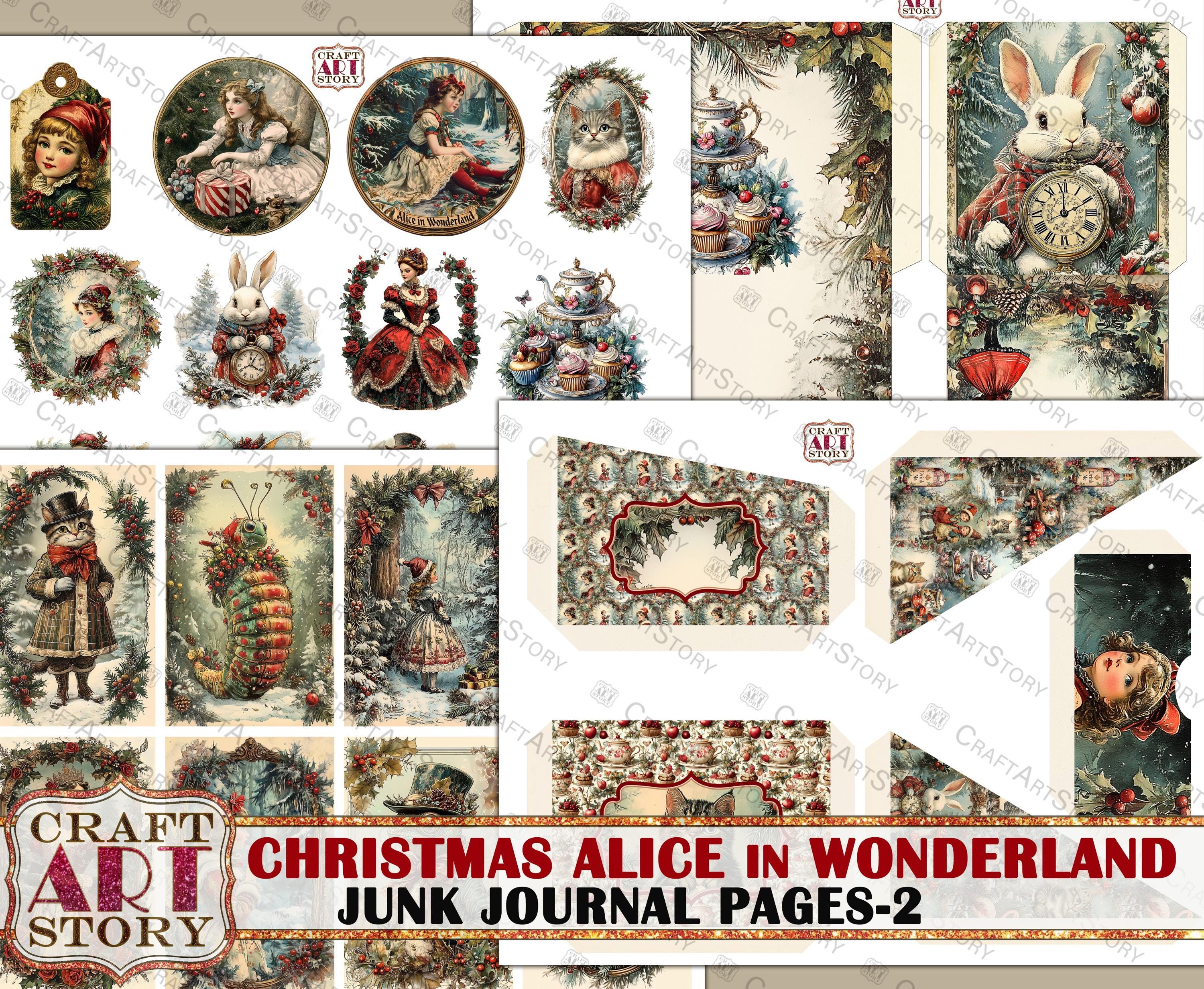 Christmas Alice Wonderland Junk Journal Pages,scrapbook Printables ...