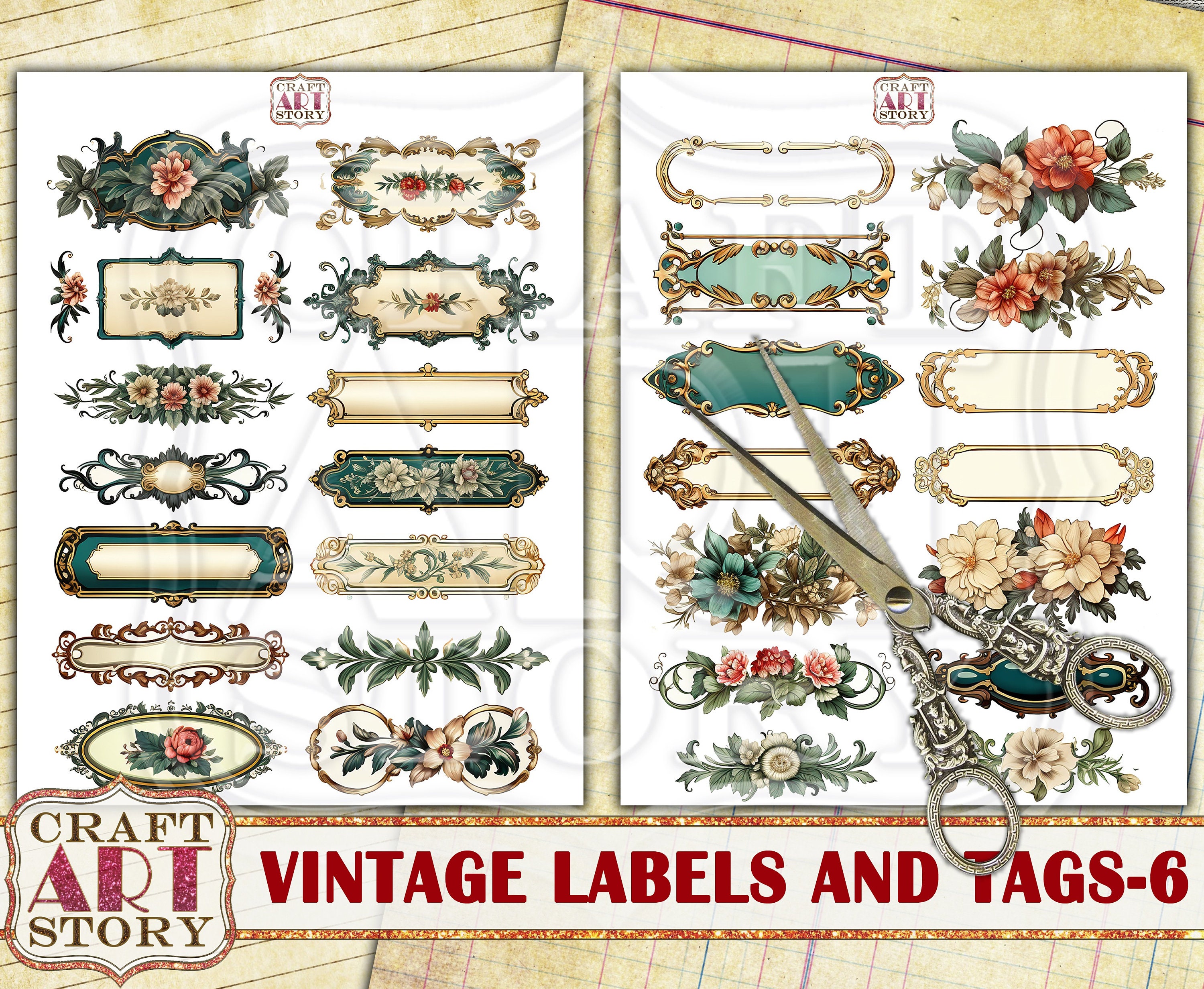 Vintage Labels Tags Blank Set-6printable Ephemera Label - Etsy