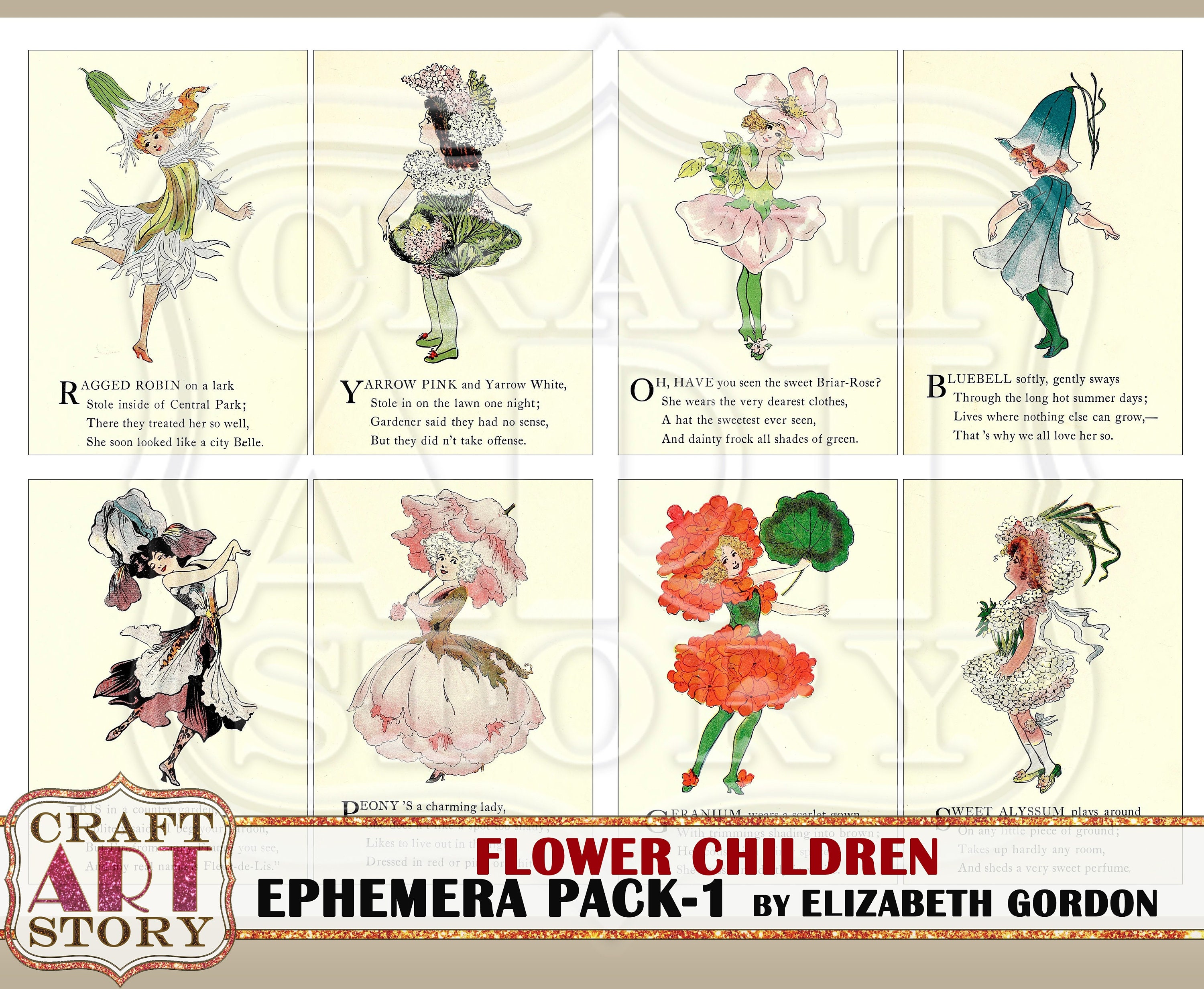 Vintage Flower Children Ephemera Pack-1flower Girls Printable - Etsy