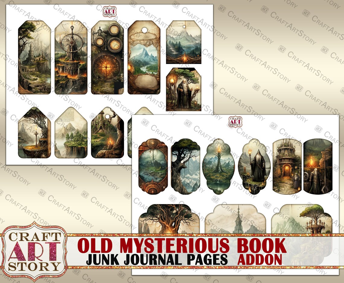 Old Mysterious Book Junk Journal Pages Addon,wizards Fantasy Printables ...