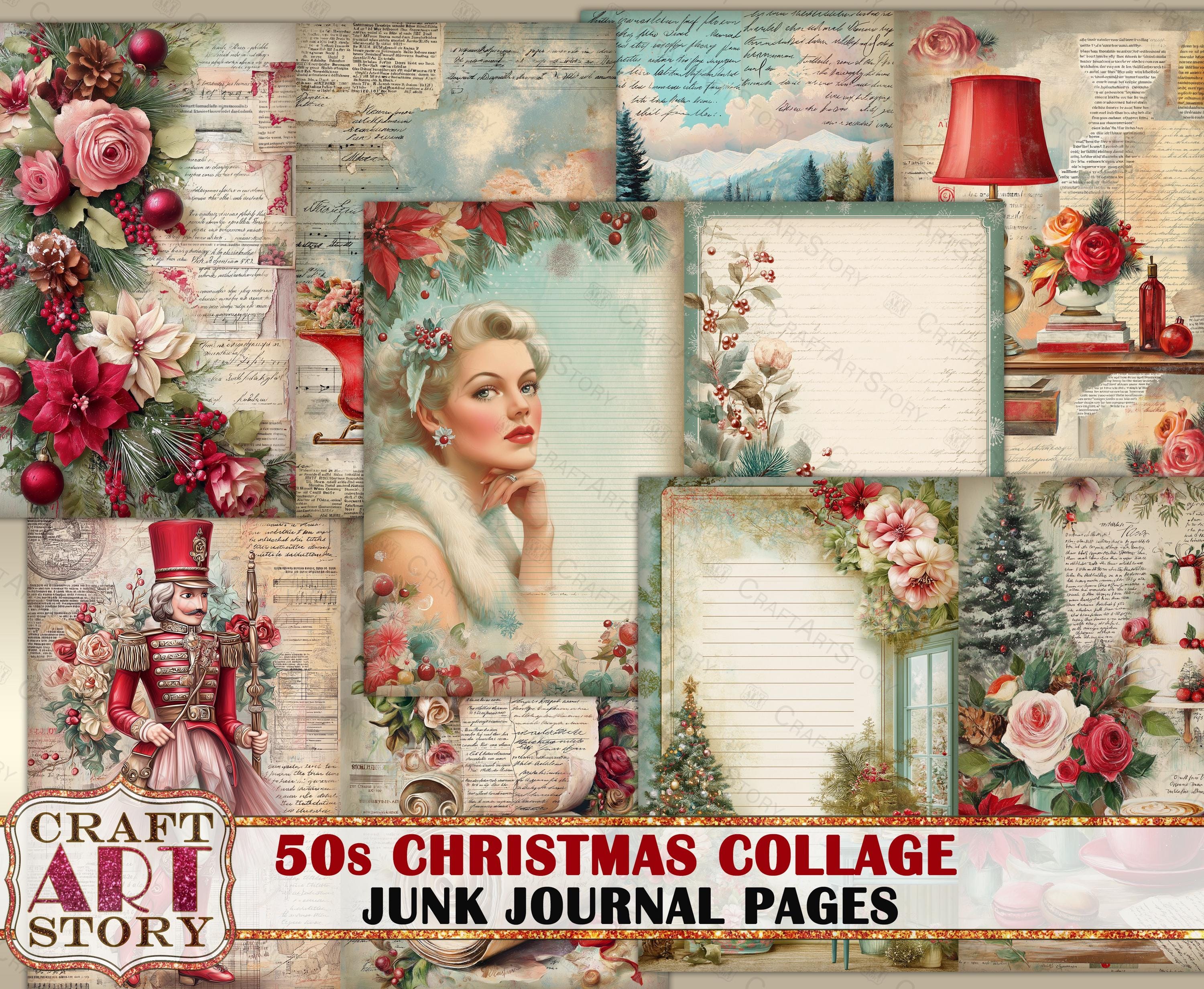 Retro 50s Christmas Collage Paper Junk Journal Pages, Printables ...