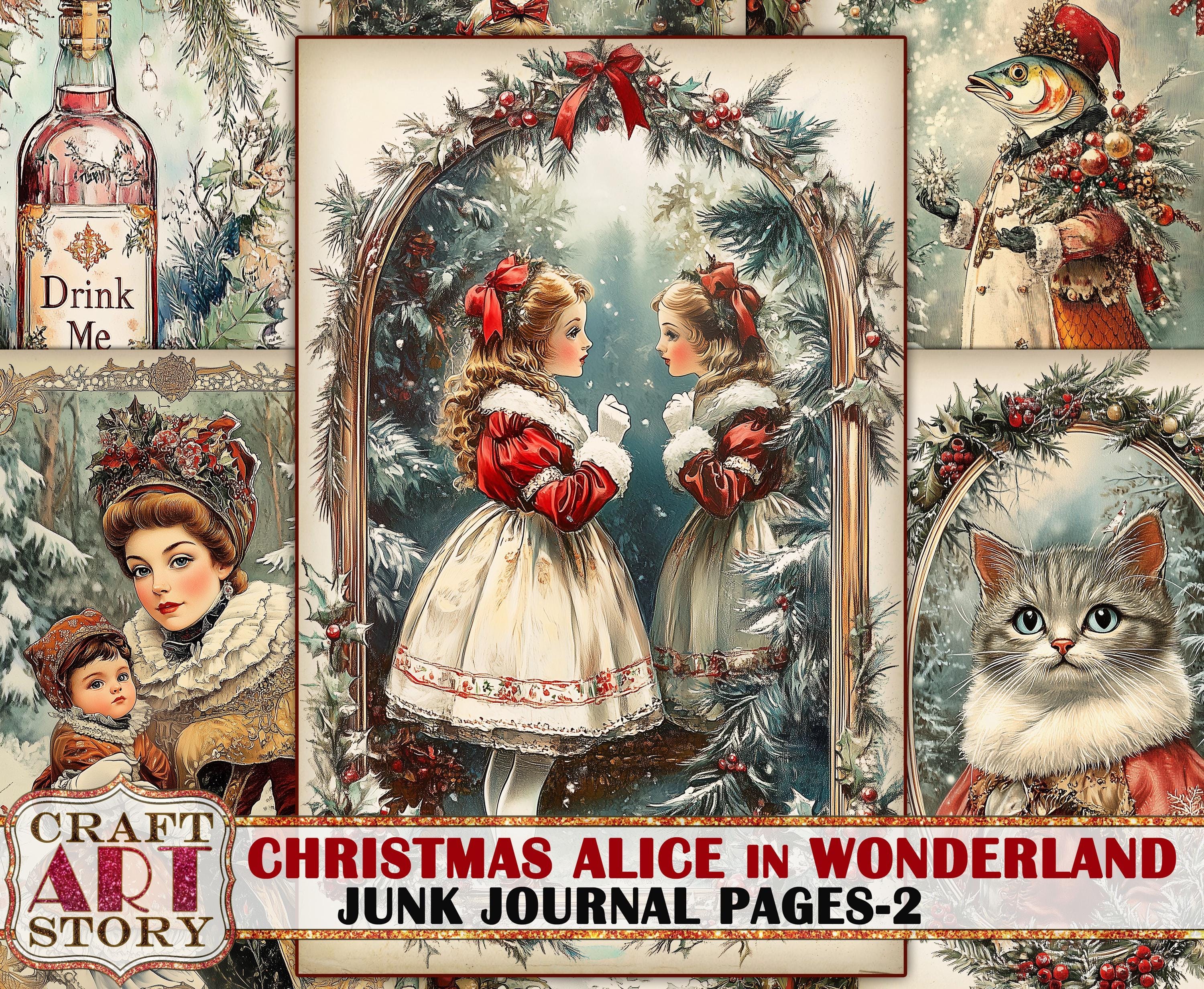 Christmas Alice Wonderland Junk Journal Pages,scrapbook Printables ...