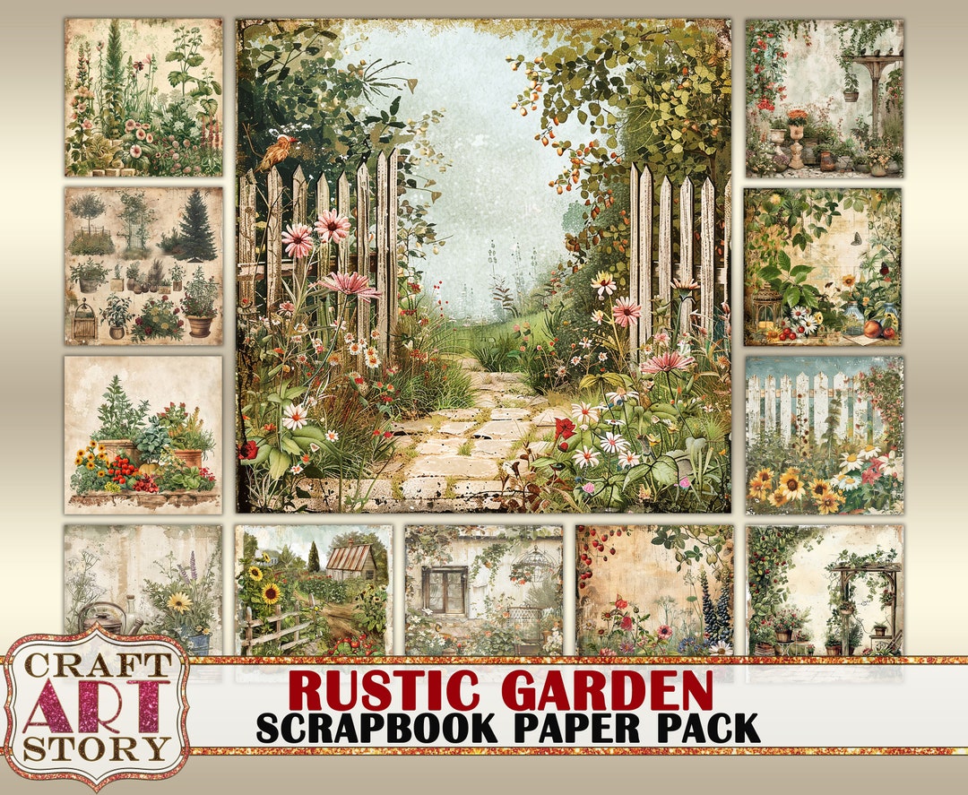 Vintage Rustic Garden Journal Scrapbook Paper Pack,8x8 DIGITAL Papers ...