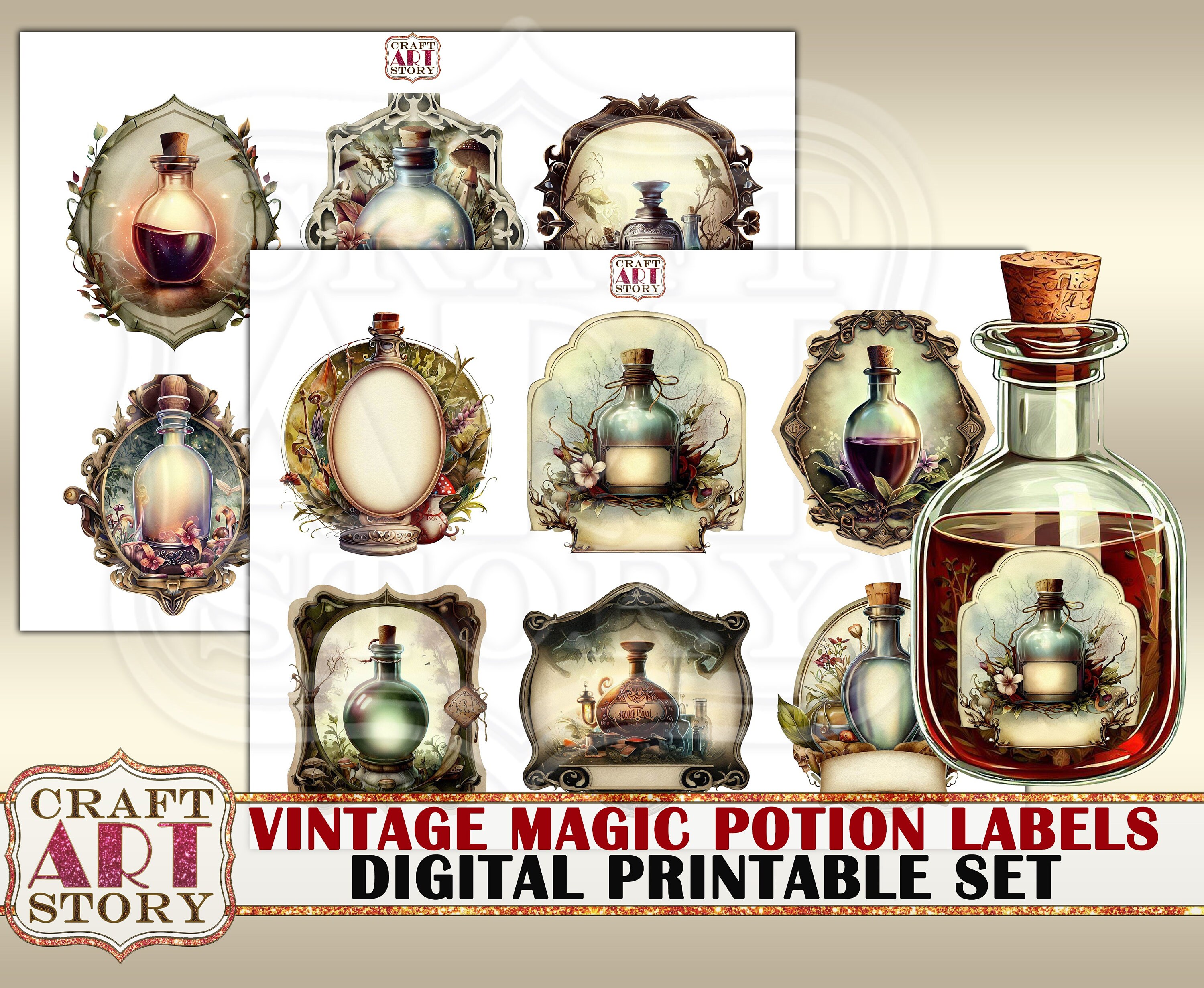 Vintage Magic Potion Printable Blank Set,wizard Tags Label - Etsy