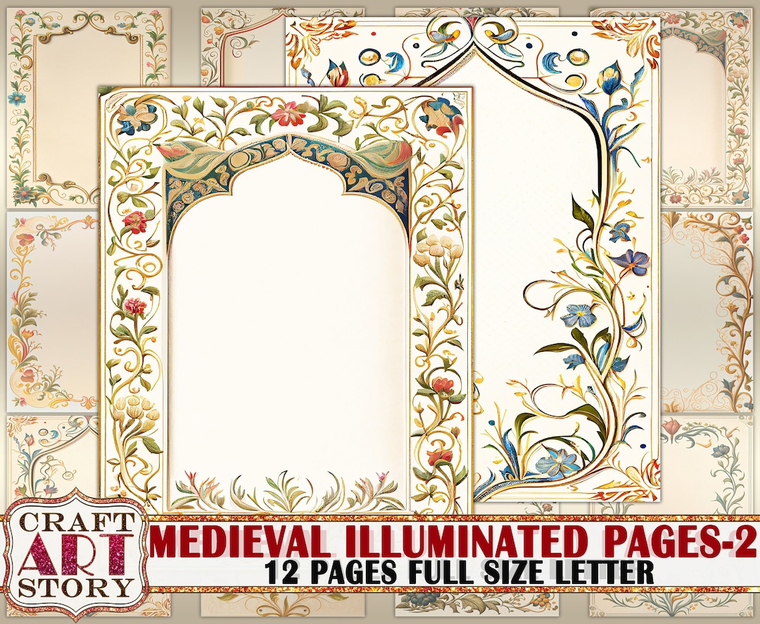 Medieval Illuminated Manuscript Journal Kit: Floral Border Pages ...
