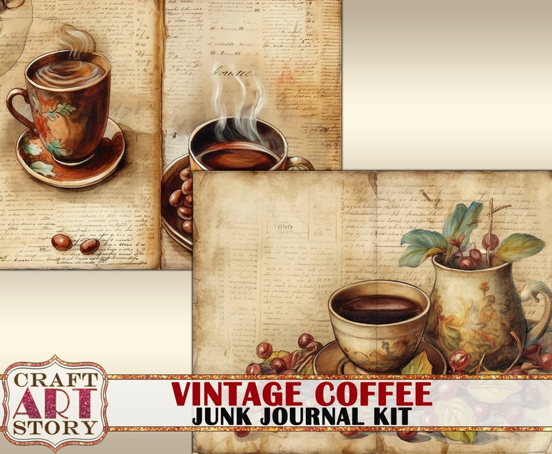 Vintage Coffee Junk Journal Pages Printablebackground Papers - Etsy
