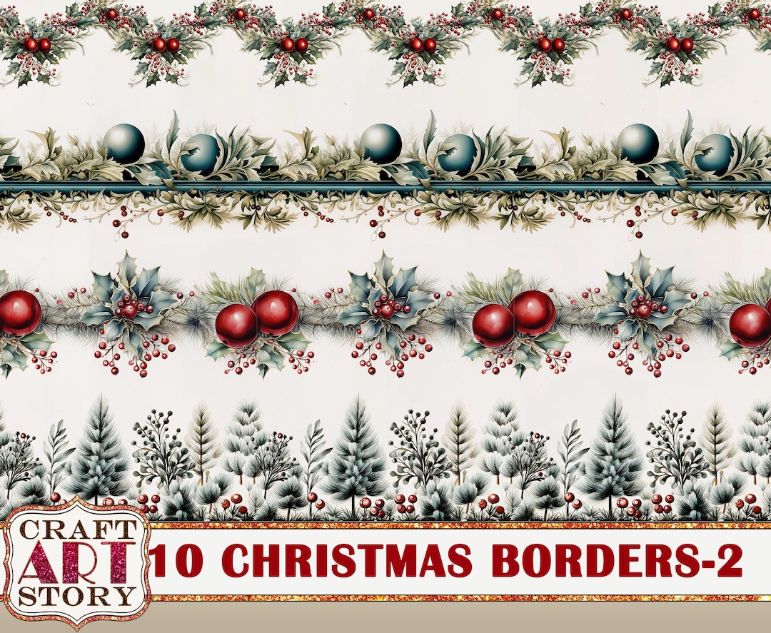 Christmas Seamless Borders Set-2,new Year Invite Card,10 Digital ...