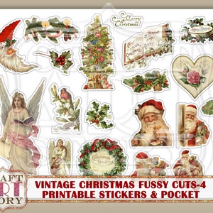 Vintage Fussy Cuts Printable,stickers Set,xmas Sheet Christmas-4 ...