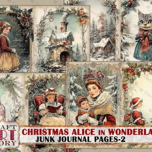 Christmas Alice Wonderland Junk Journal Pages,scrapbook Printables ...