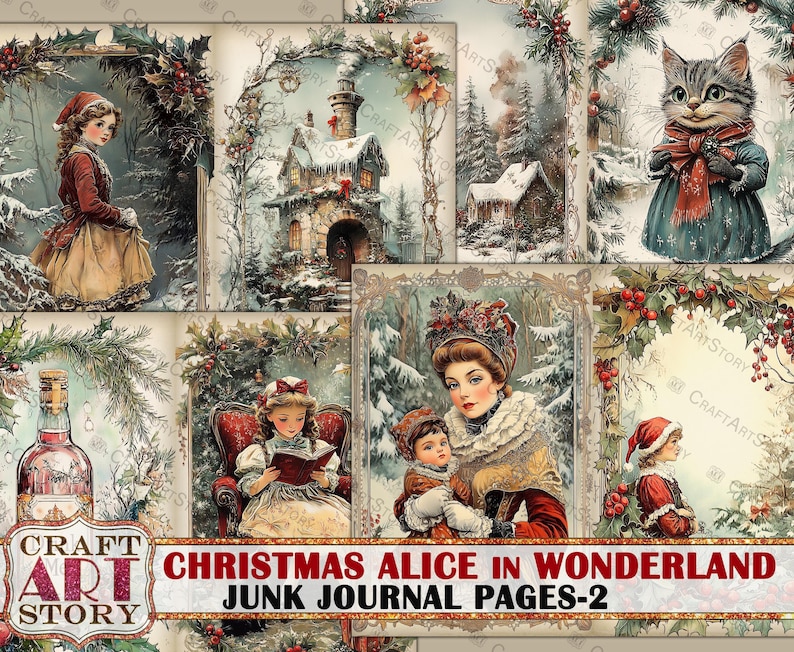 Christmas Alice Wonderland Junk Journal Pages,scrapbook Printables ...