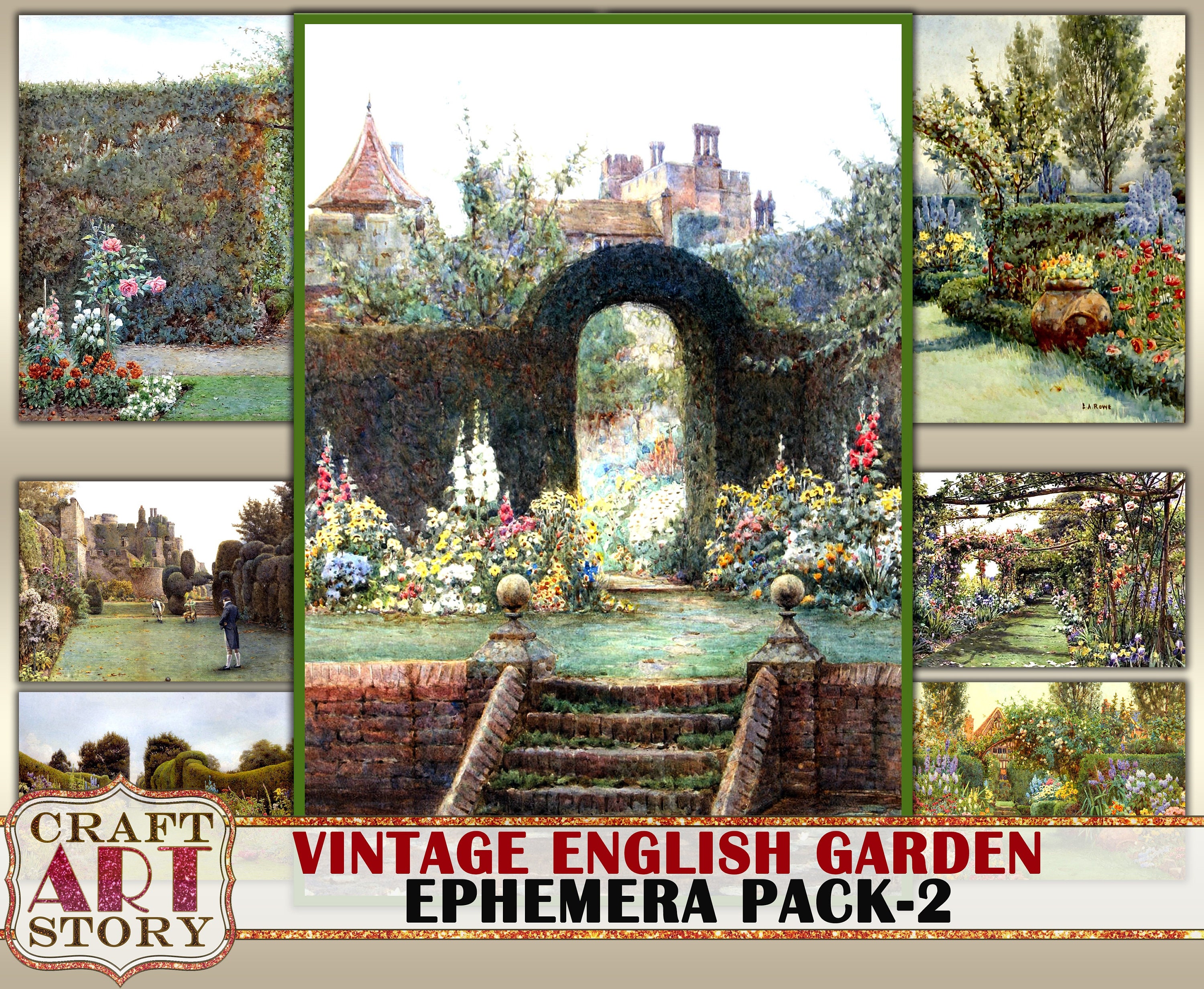 Vintage English Gardens Ephemera Pack-2,landscape Printable Kit,junk ...