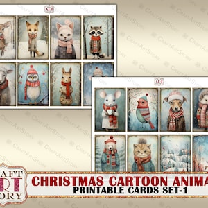 Christmas Cartoon Animals Printable Cards Set-1,winter Printables ...