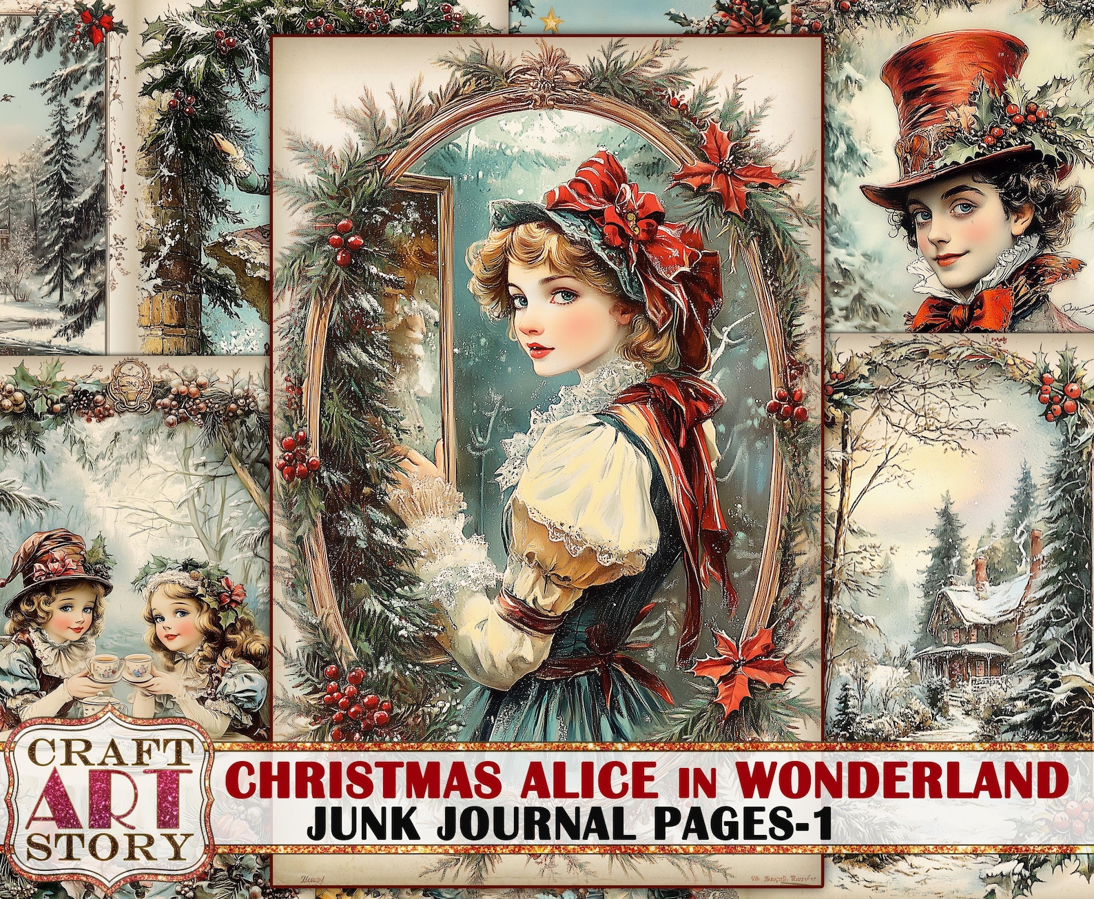 Christmas Alice Wonderland Junk Journal Pages,scrapbook Printables ...