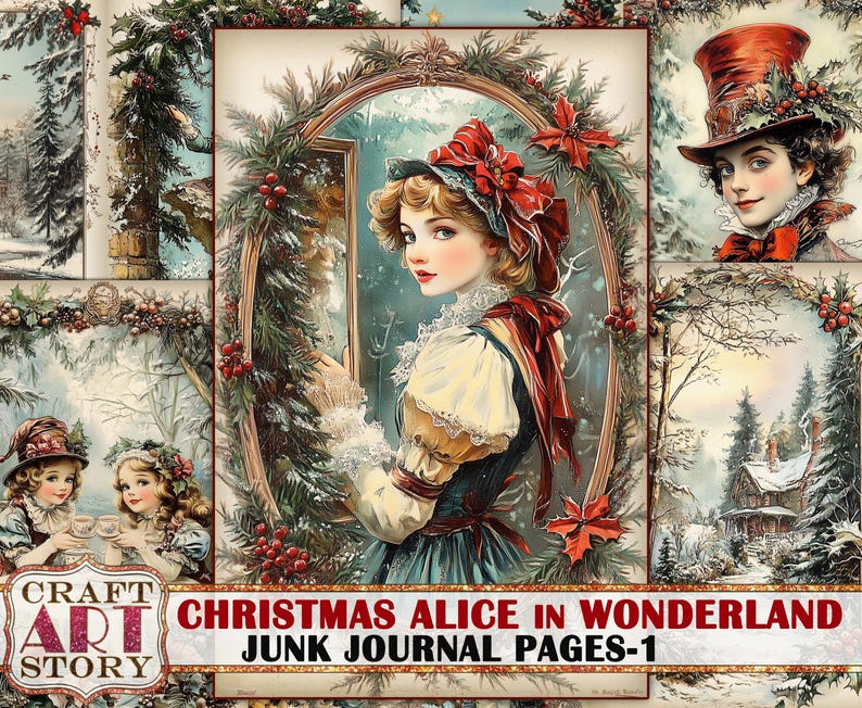 Christmas Alice Wonderland Junk Journal Pages,scrapbook Printables ...