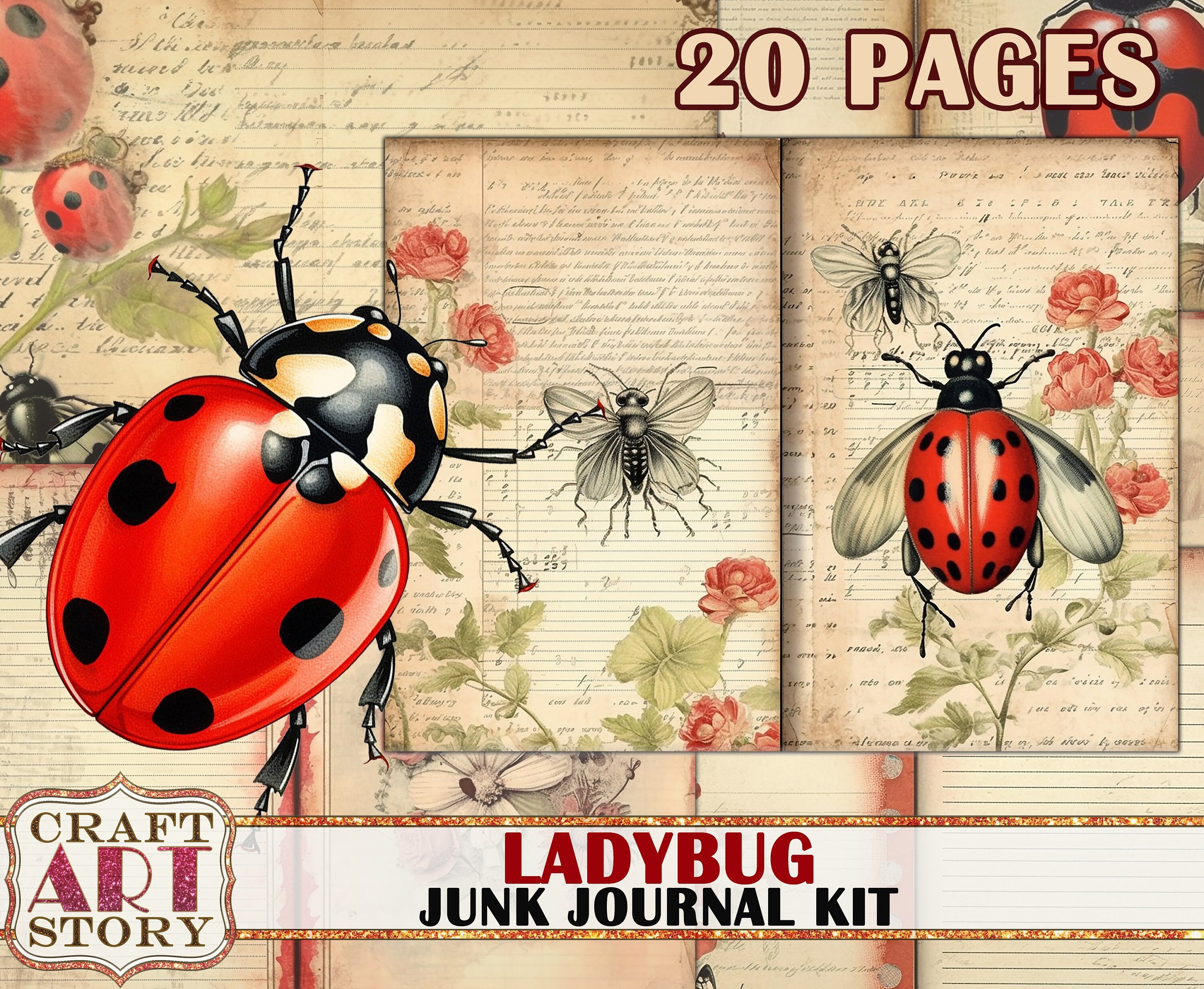 Vintage Ladybug Junk Journal Pagesinsects Digital Ephemera - Etsy