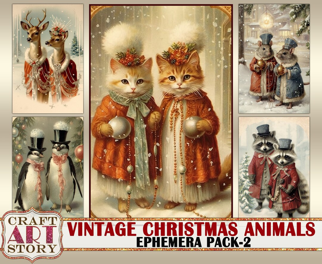 Vintage Christmas Animals Ephemera Pack-2,winter Images,cards Papers - Etsy