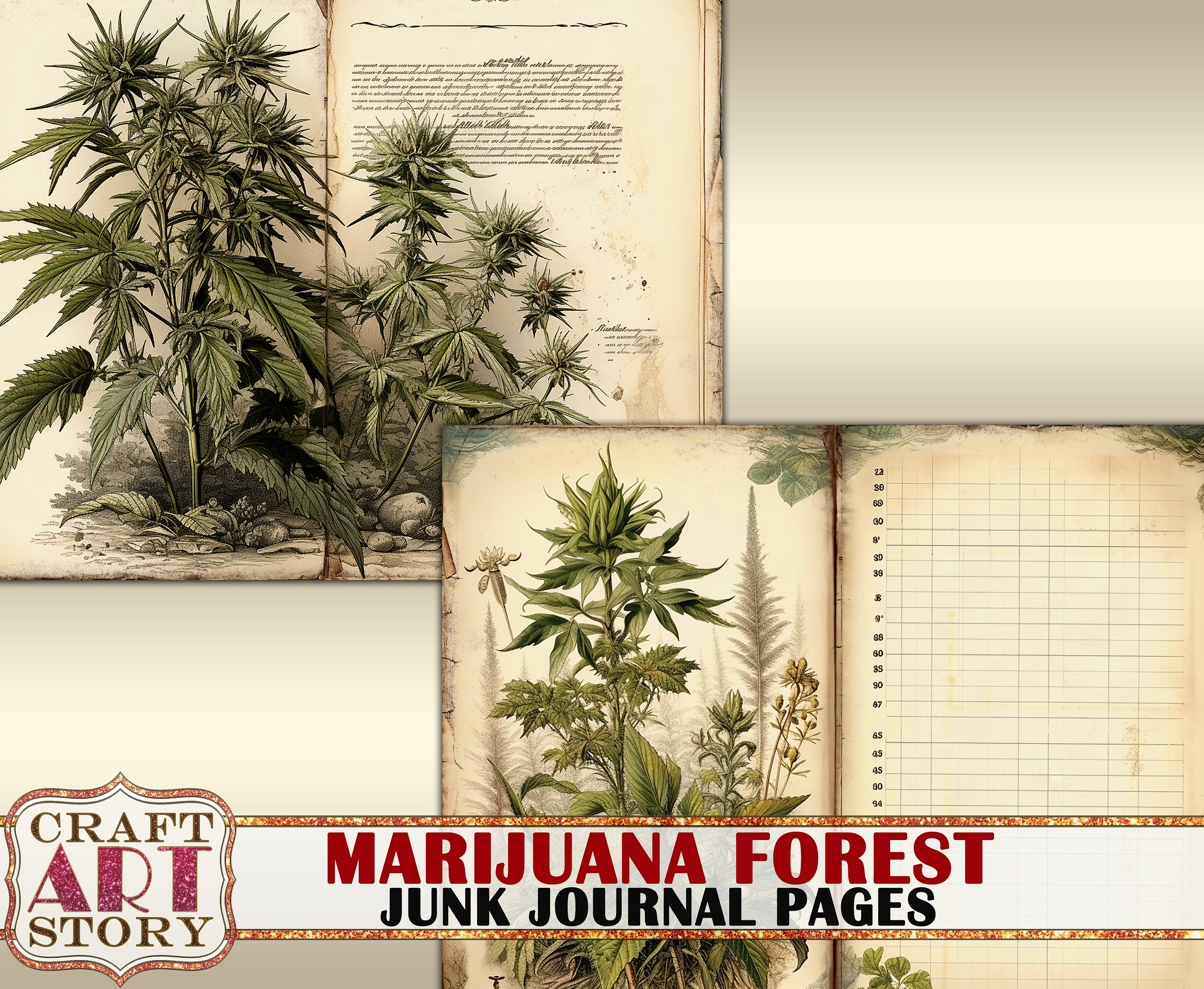 Marijuana Forest Junk Journal Pages,printables Digital Cannabis - Etsy