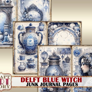Delft Blue Witch Junk Journal Pages,scrapbook Printables Digital Papers ...