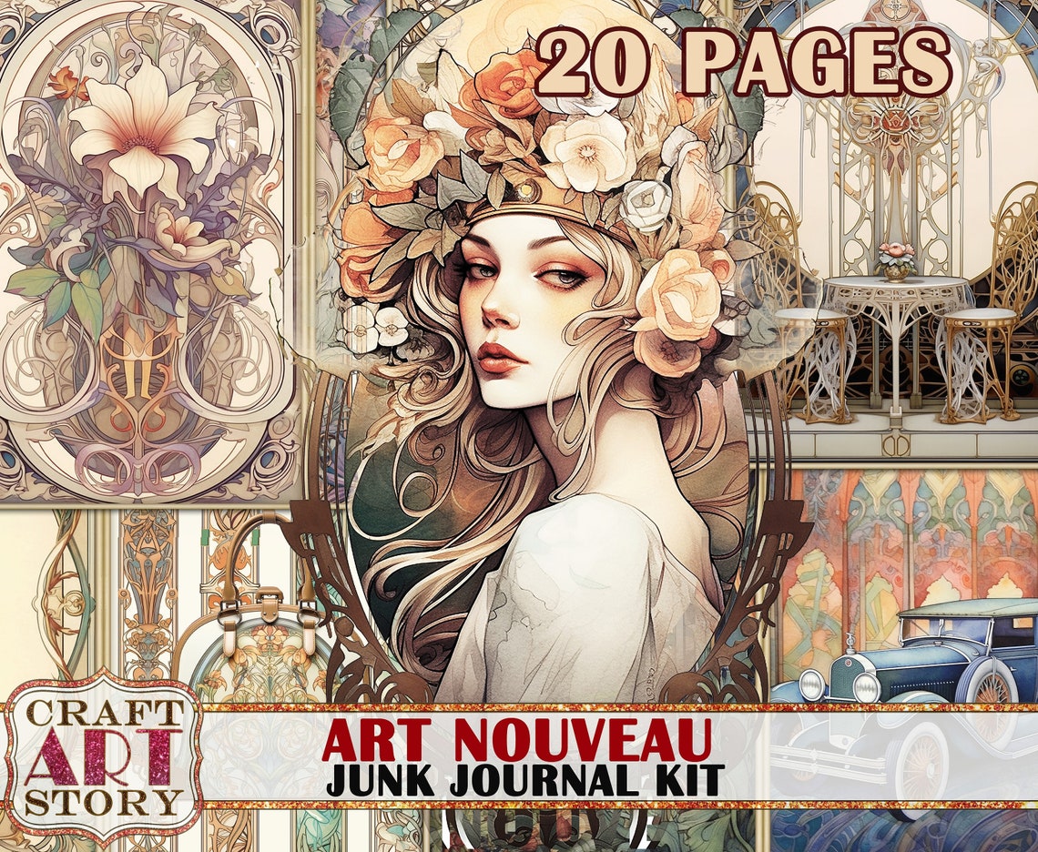 Art Nouveau Junk Journal Pages,elegance 1900s Scrapbook Printables ...