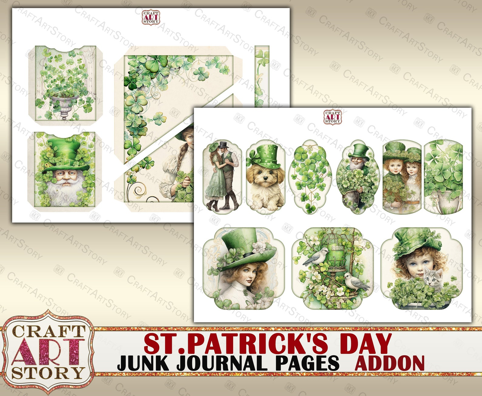St.patricks Day Junk Journal Pages,clover Irish Printables Digital ...