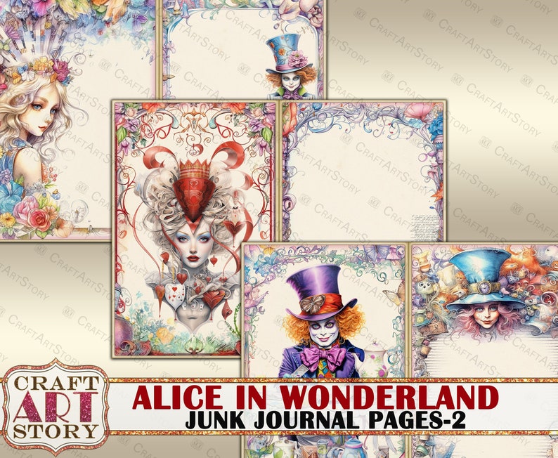 Alice Wonderland Junk Journal Pages,scrapbook Printables Digital Papers ...