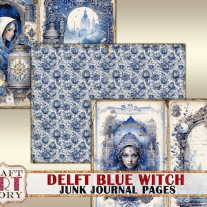 Delft Blue Witch Junk Journal Pages,scrapbook Printables Digital Papers ...