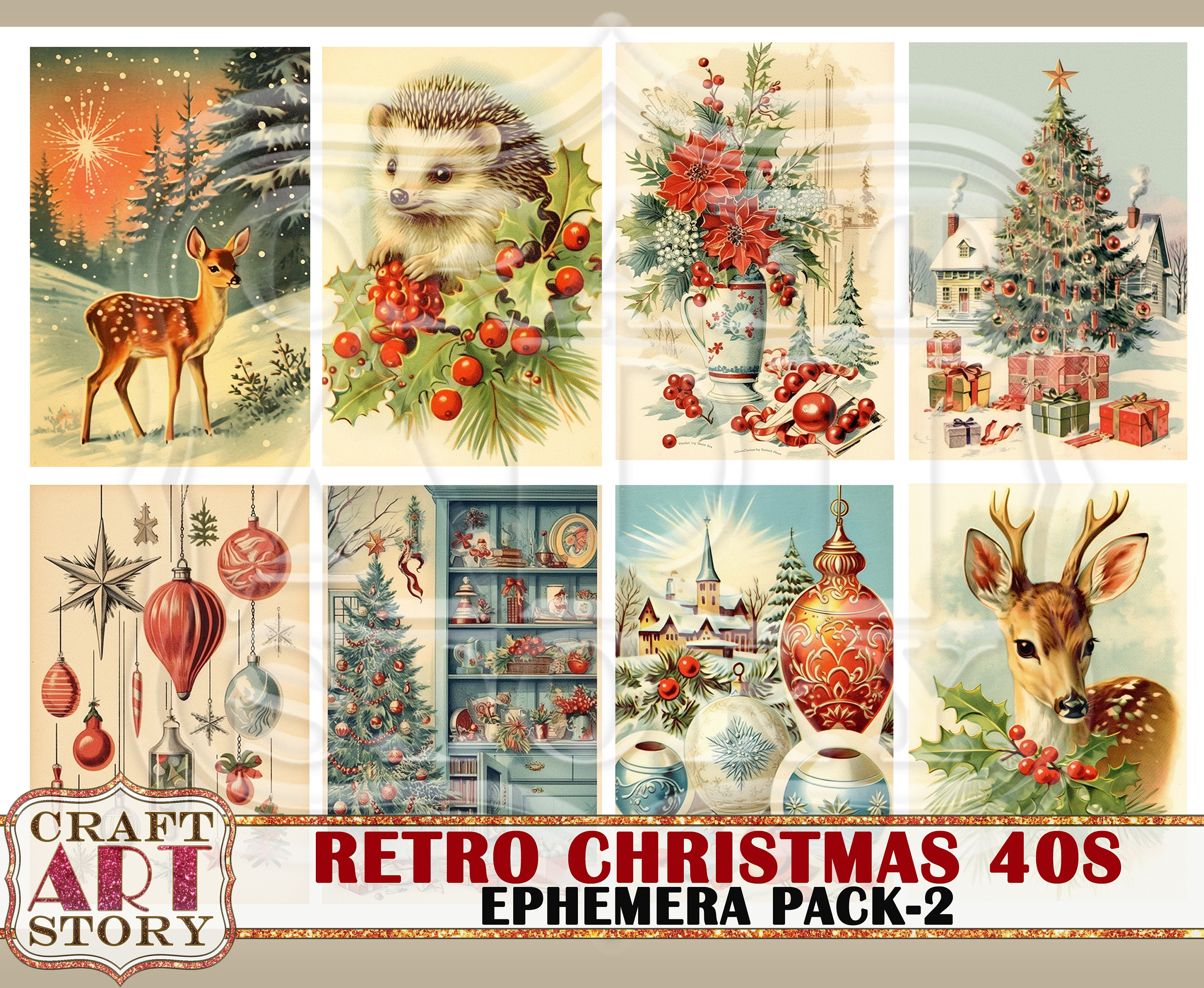Retro Christmas Ephemera Pack1940s Papersretro Cardvintage - Etsy